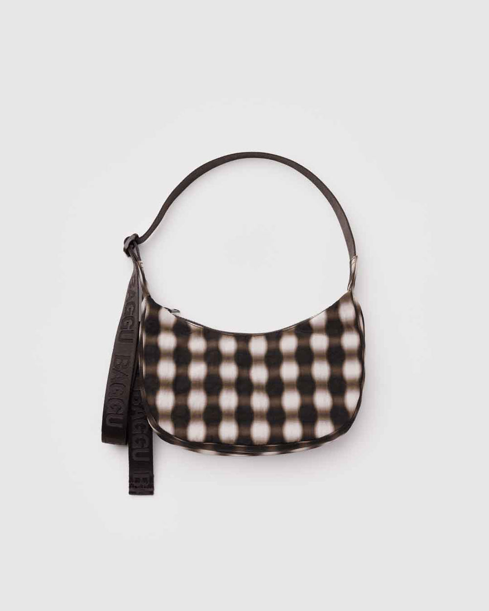 Blurred Gingham Brown Small Nylon Crescent Bag